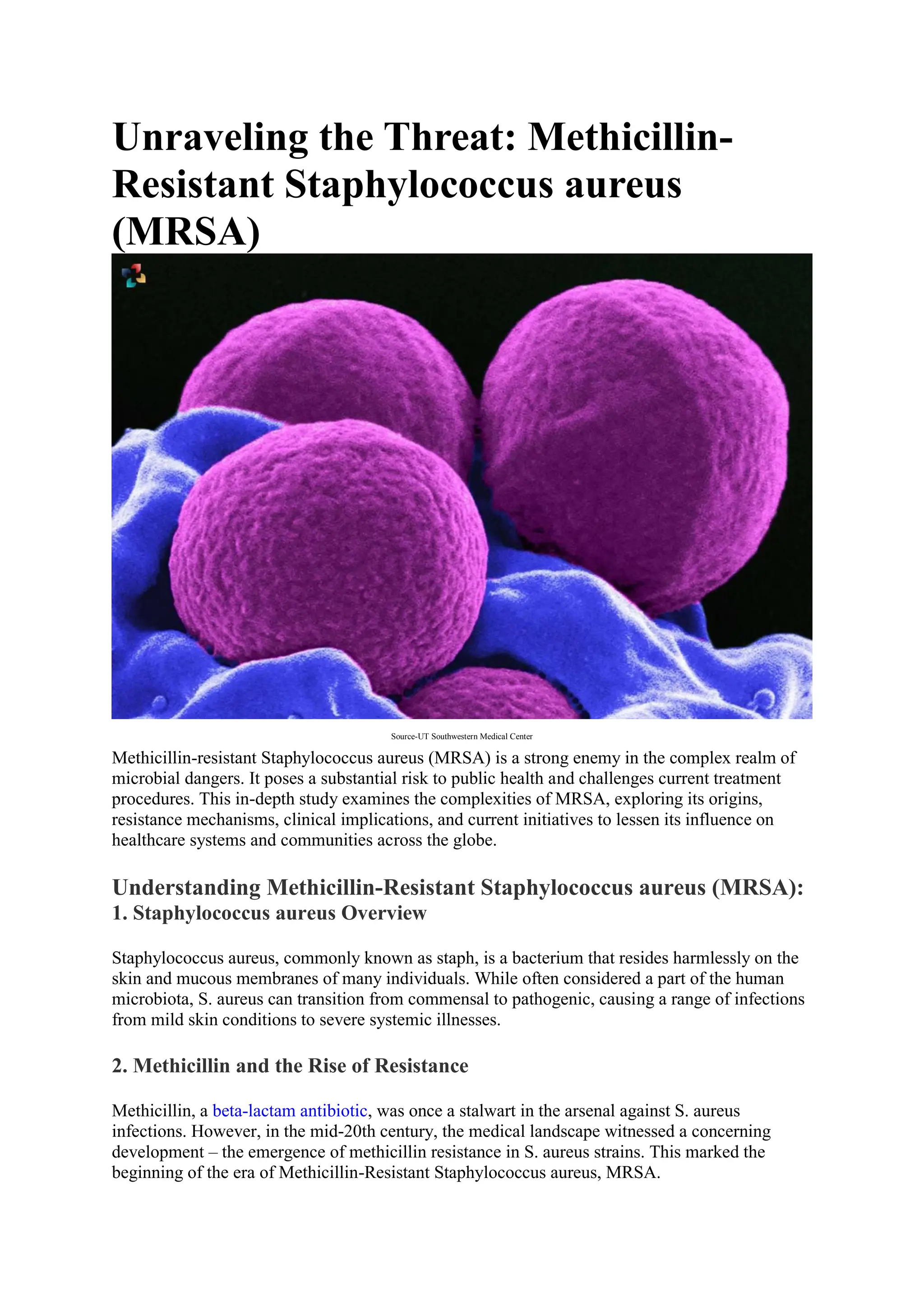 Methicillin-Resistant Staphylococcus aureus (MRSA): Overview ...