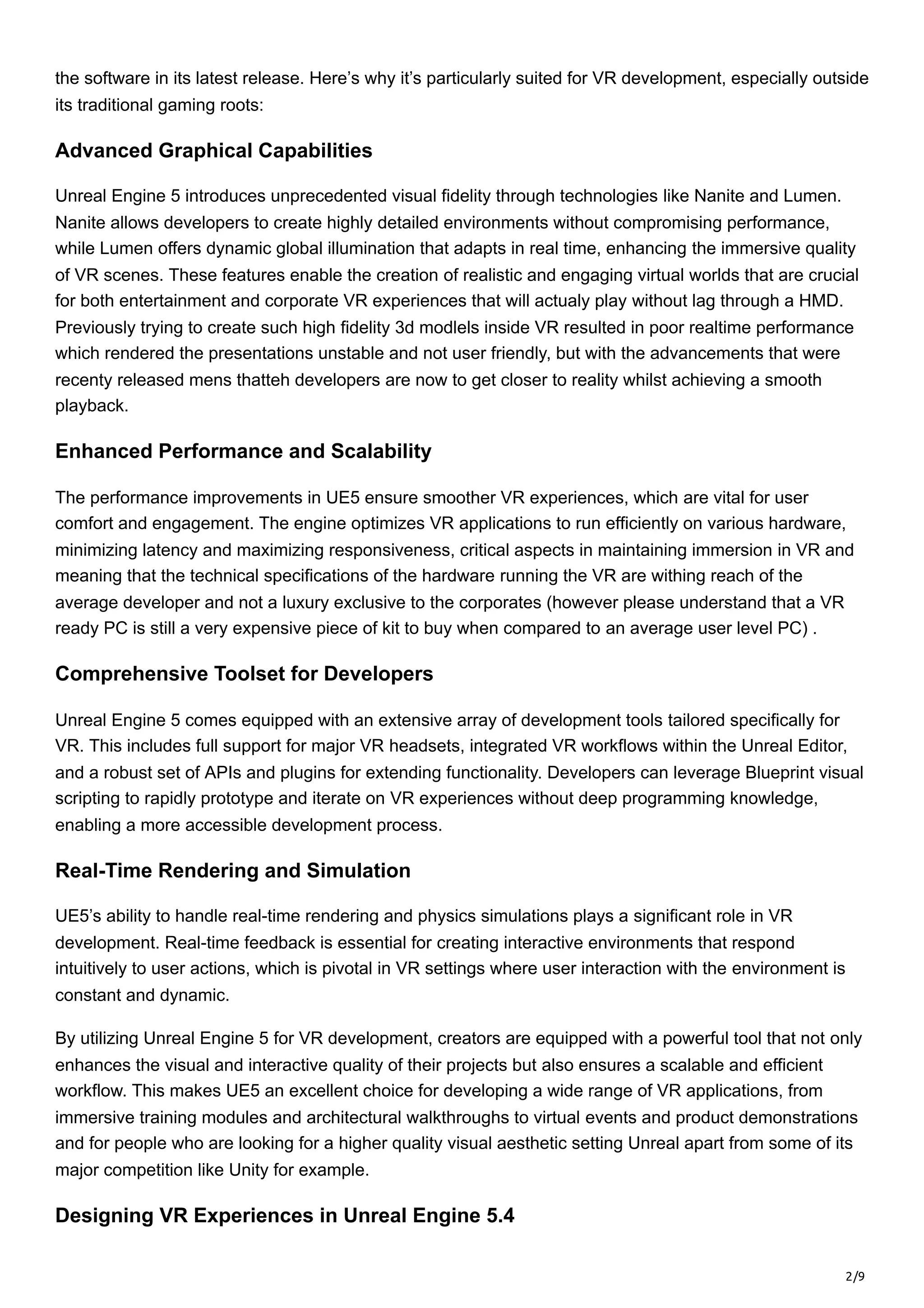 Unreal Engine 5 for VR Development All You Need to Know | PDF