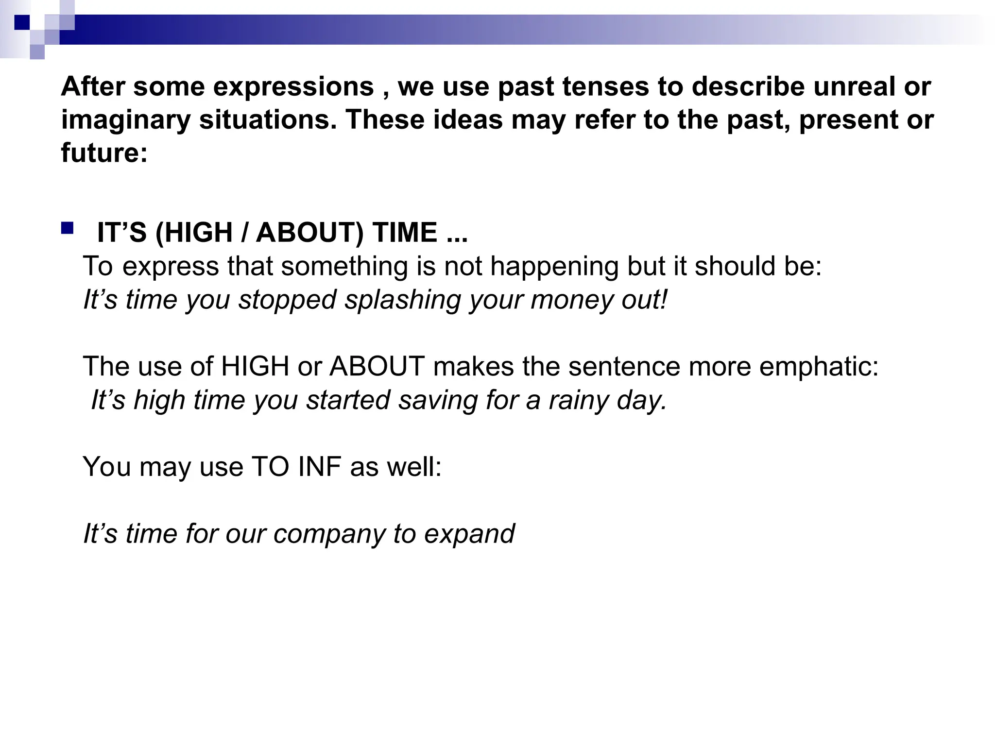 Unreal Uses of the Past Tenses Presentation | PPT
