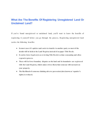 Unregistered and unclaimed land with benefits | PDF