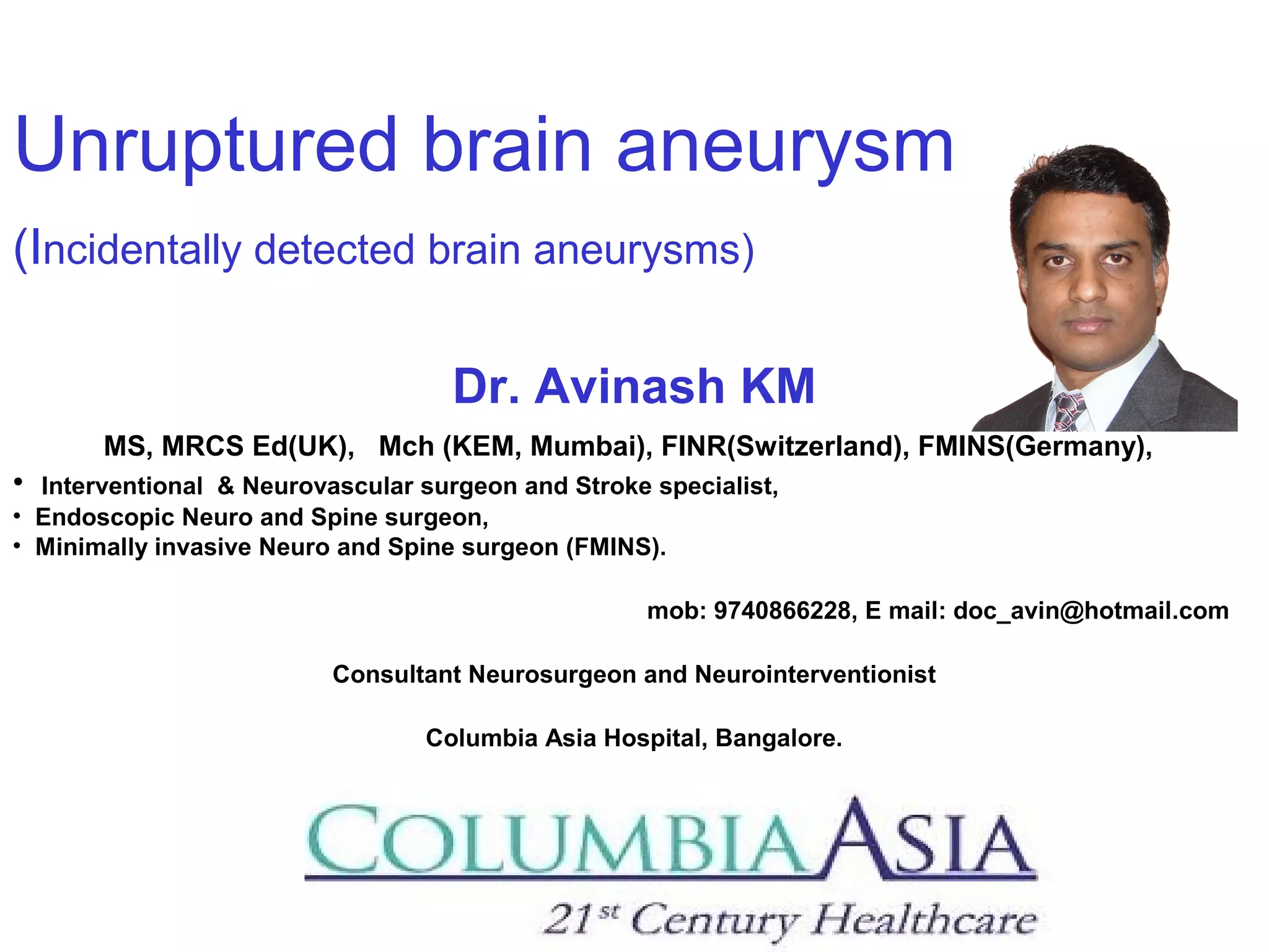 Unruptured brain aneurysm | PPT