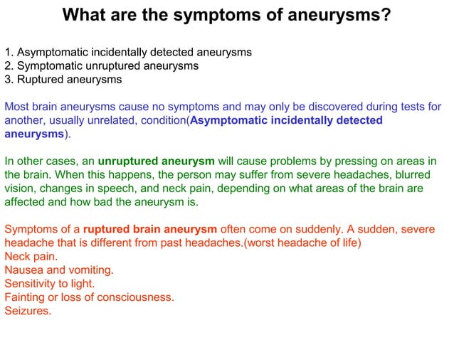Unruptured brain aneurysm | PPT