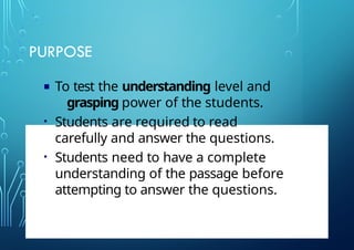 Unseen Passage regarding Comprehensive ppt | PPTX