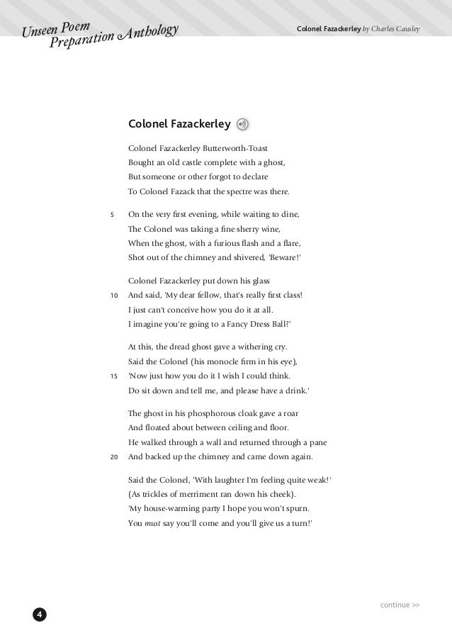 Unseen poem preparation anthology