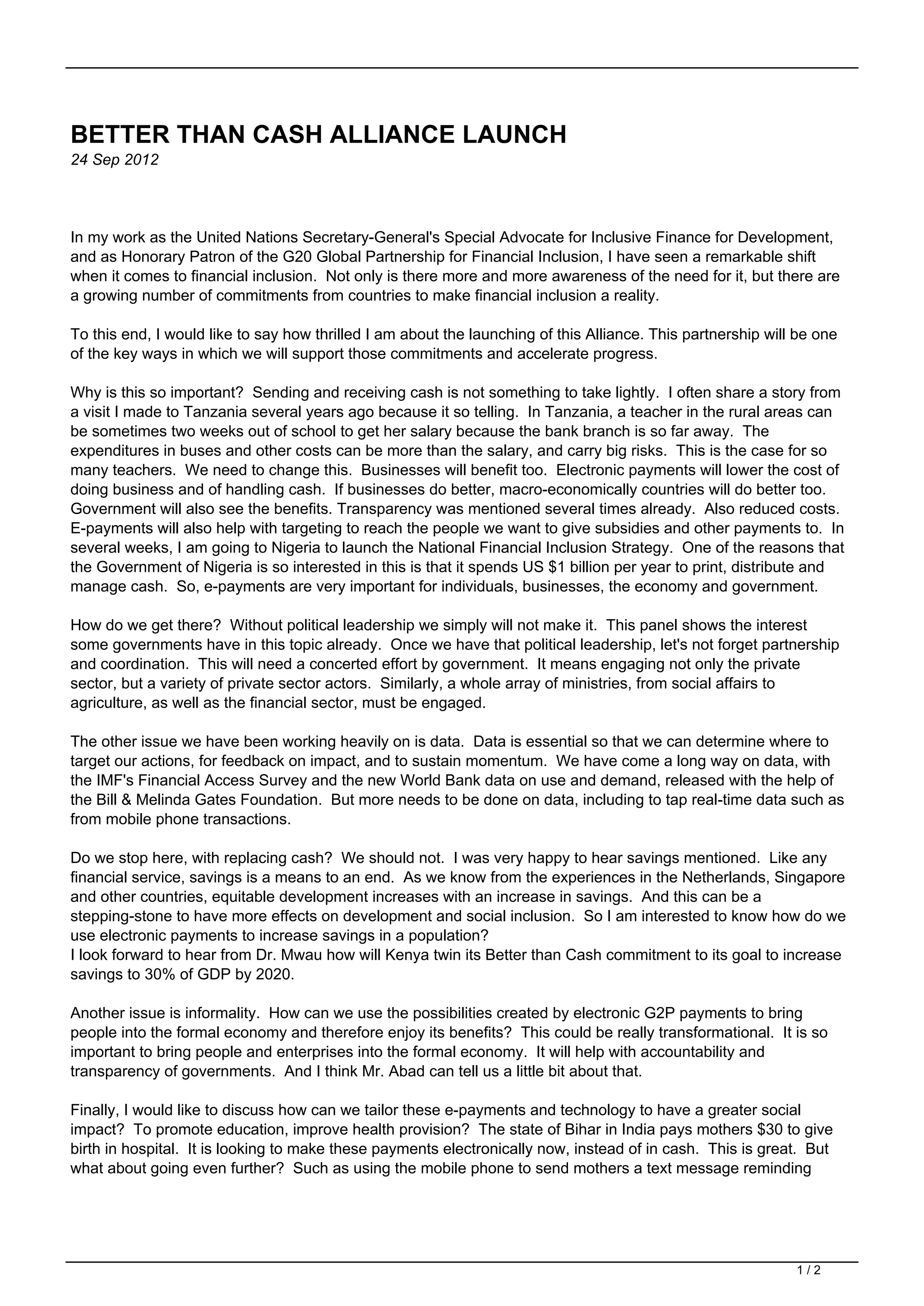 UNSGSA - better than cash alliance launch | PDF