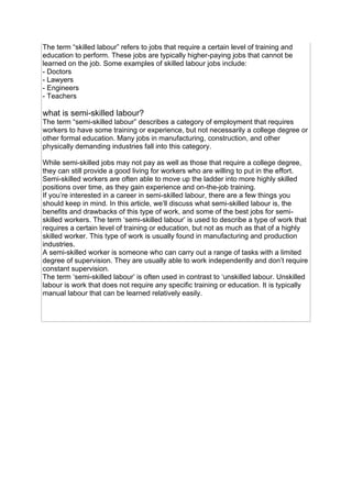 Semi Skilled Labor Jobs Examples