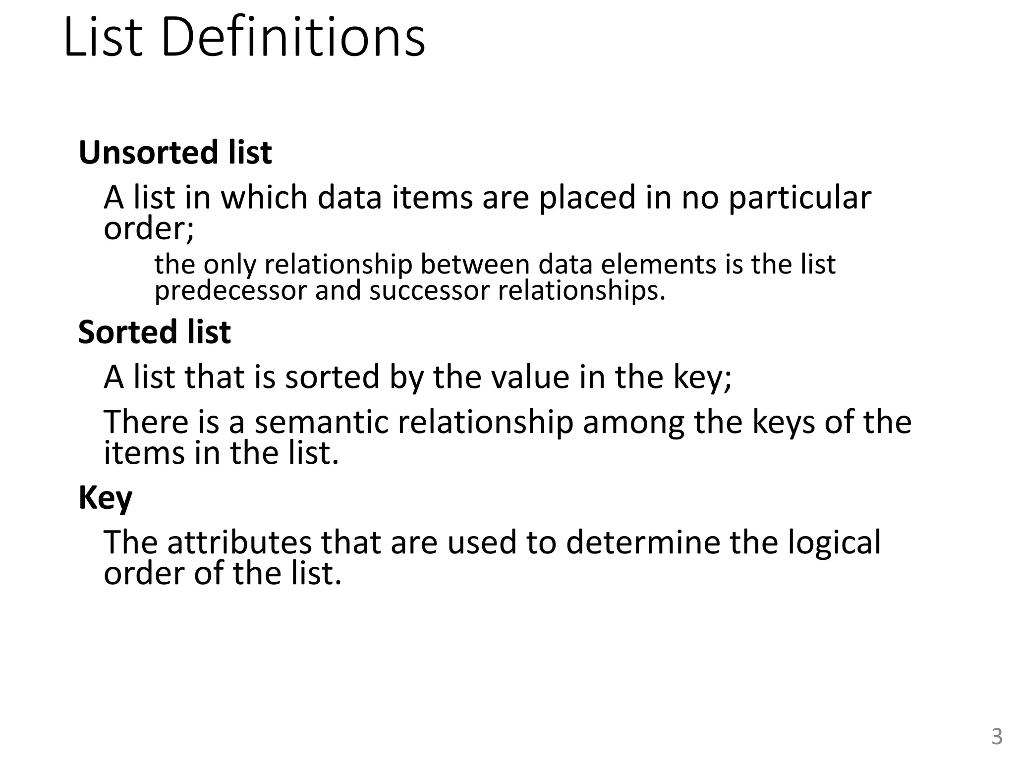 Unsorted Sorted List_Array.pptx | Programming Languages | Computing