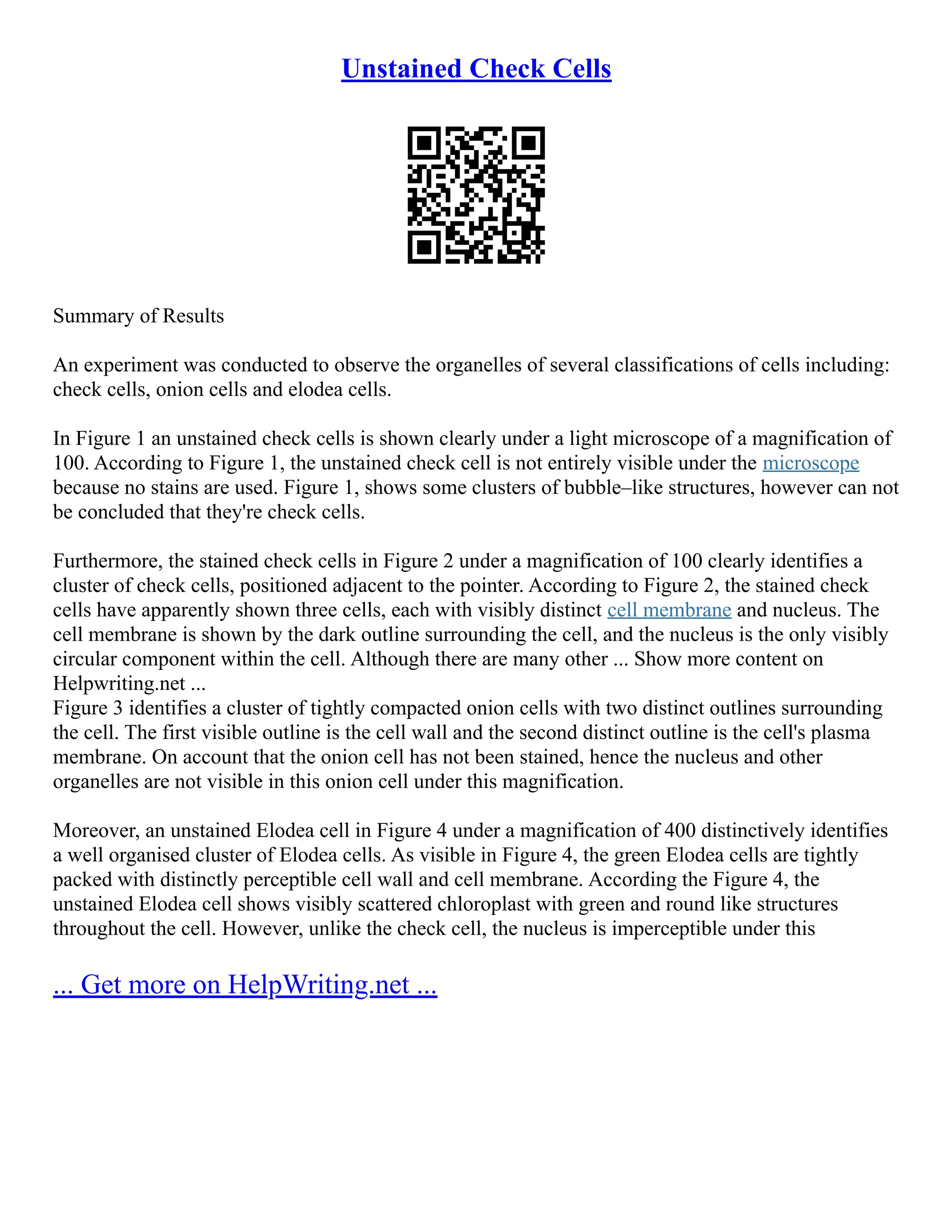 Unstained Check Cells | PDF