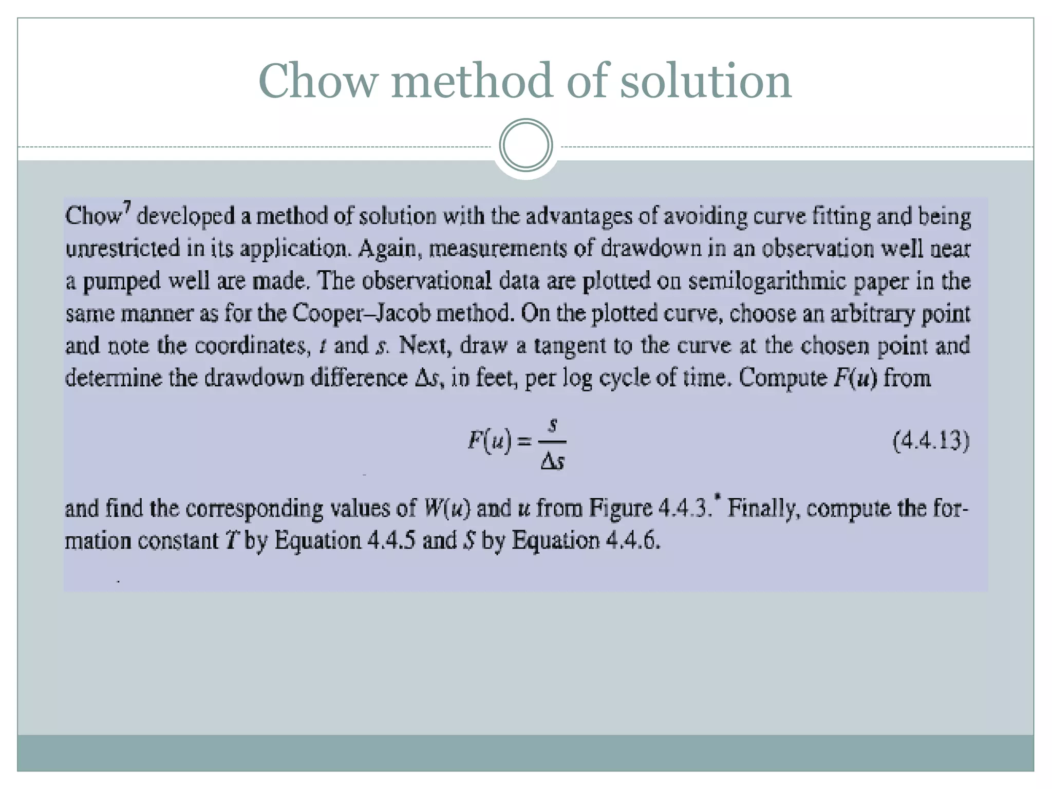 Unsteady radial flow in a confined aquifer Nonequilibrium well pumping equation | PPTX