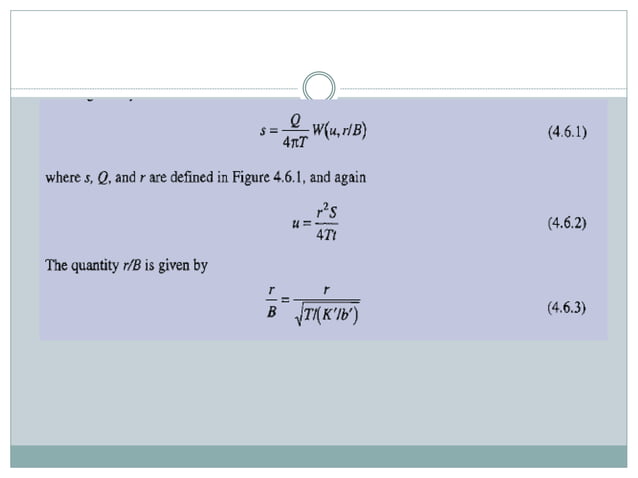 Unsteady Radial Flow In A Confined Aquifer Nonequilibrium Well Pumping Equation Pptx Geology
