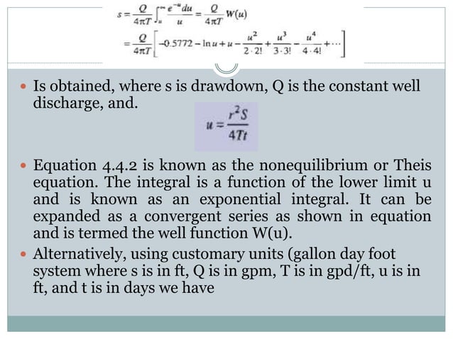 Unsteady radial flow in a confined aquifer Nonequilibrium well pumping ...