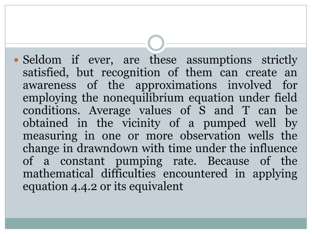 Unsteady radial flow in a confined aquifer Nonequilibrium well pumping ...