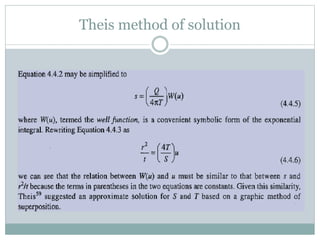 Unsteady radial flow in a confined aquifer Nonequilibrium well pumping ...