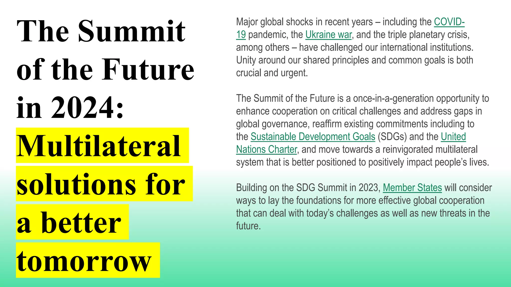 UN Summit of the Future 2924 | PPTX | Civic affairs | Politics