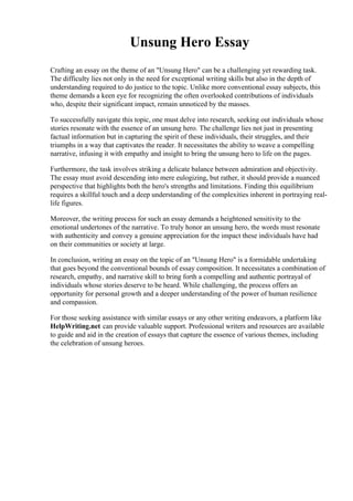 Unsung Hero Essay | PDF