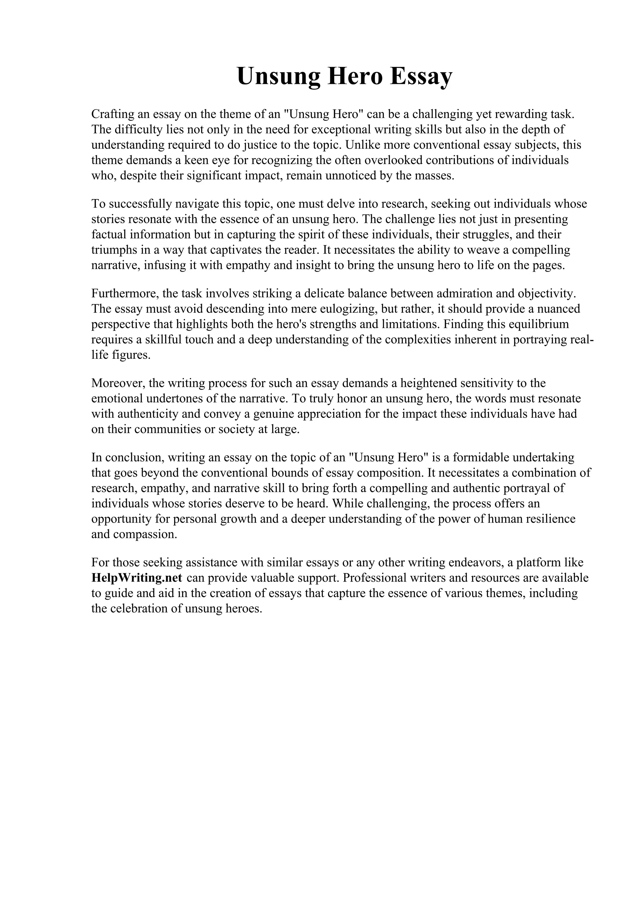 Unsung Hero Essay. English Paragraph Unsung Heroes Unsung Heroes essay ...