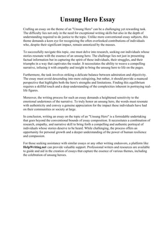 Unsung Hero Essay. English Paragraph Unsung Heroes Unsung Heroes essay ...