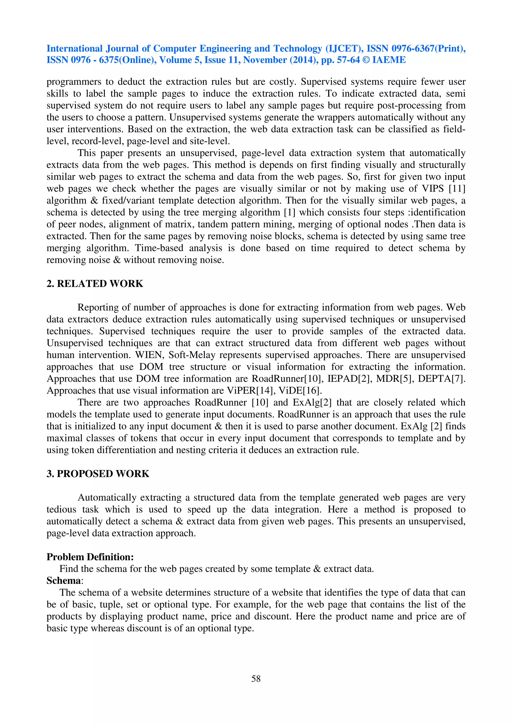 Unsupervised Approach To Deduce Schema And Extract Data From Template Web Pages Pdf