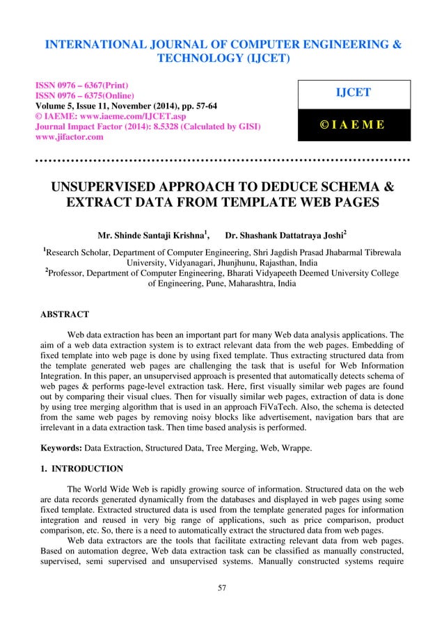 Unsupervised approach to deduce schema and extract data from template web pages | PDF