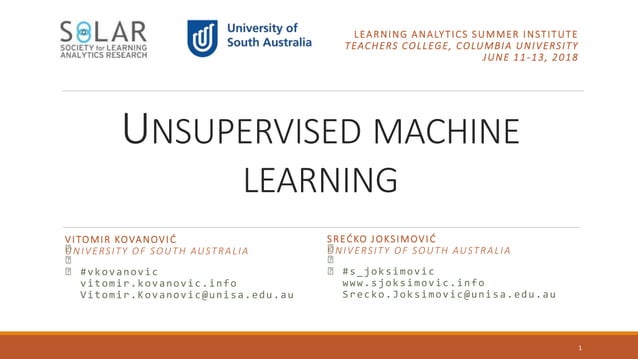 Unsupervised Learning for Learning Analytics Researchers | PPT