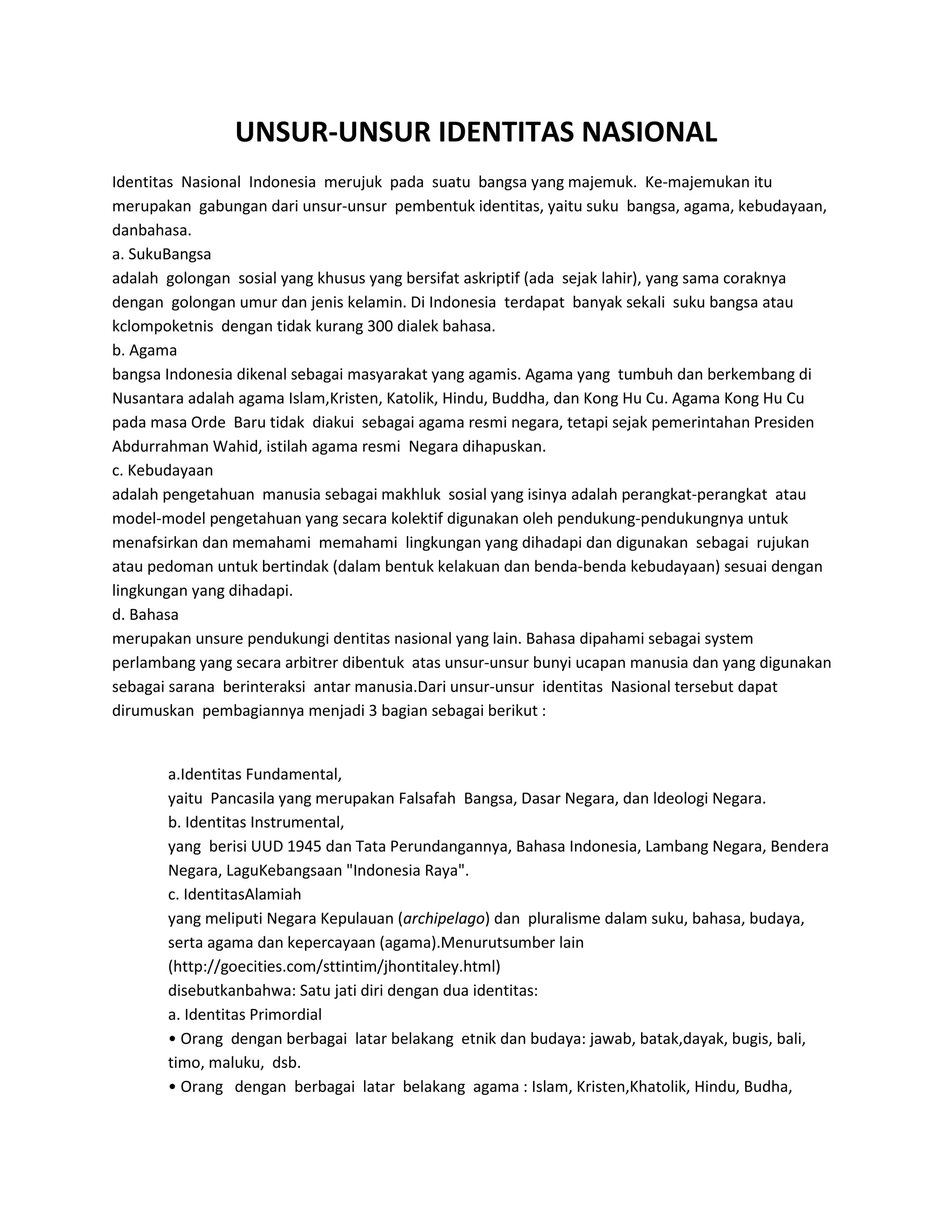 Unsur unsur identitas nasional | DOCX