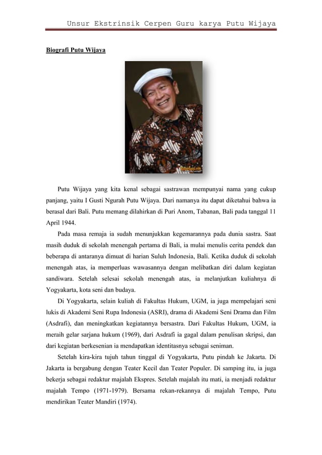 Unsur ekstrinsik cerpen Guru | PDF