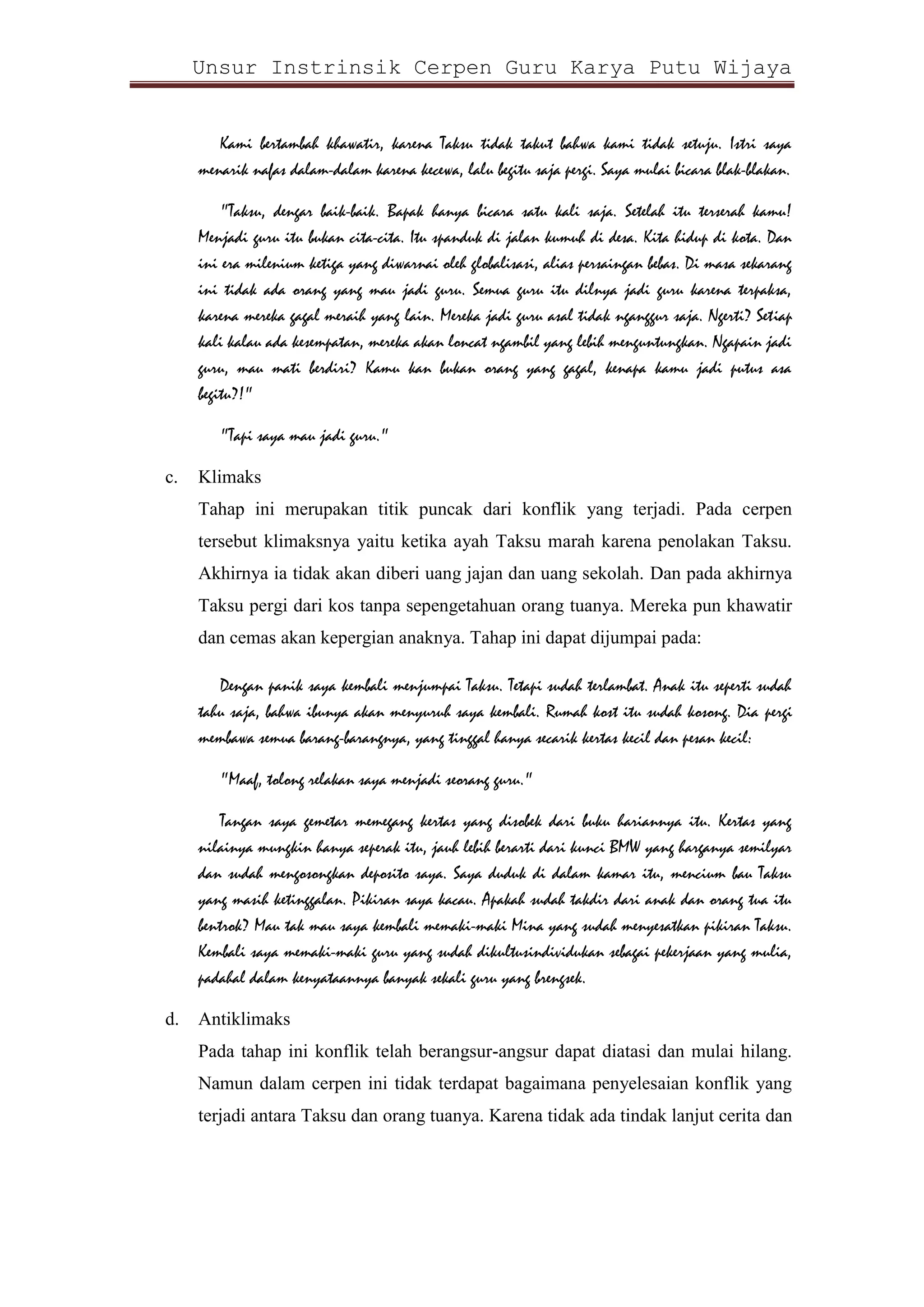 Unsur instrinsik cerpen Guru | DOCX