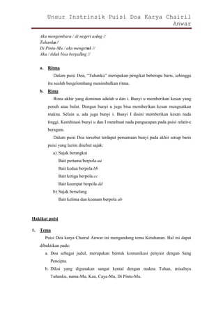 Unsur instrinsik puisi Doa | PDF
