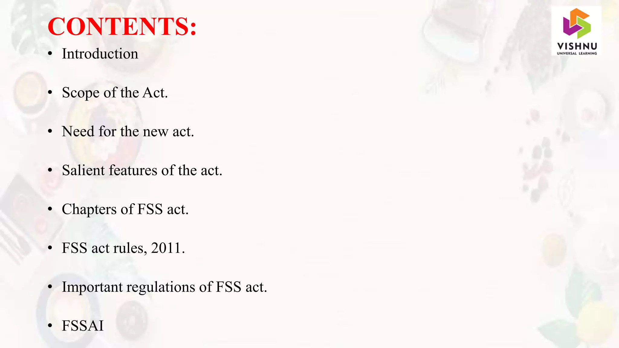 FSS and FSSAI Act | PPTX
