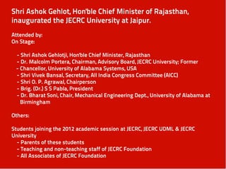 JECRC University Inauguration Media Coverage | PDF