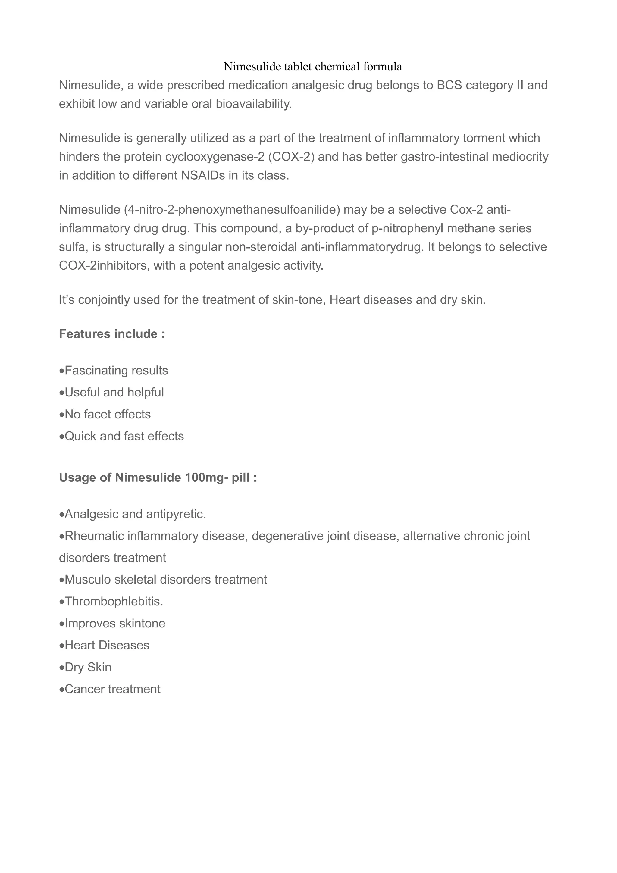 Nimesulide tablet chemical formula | DOC