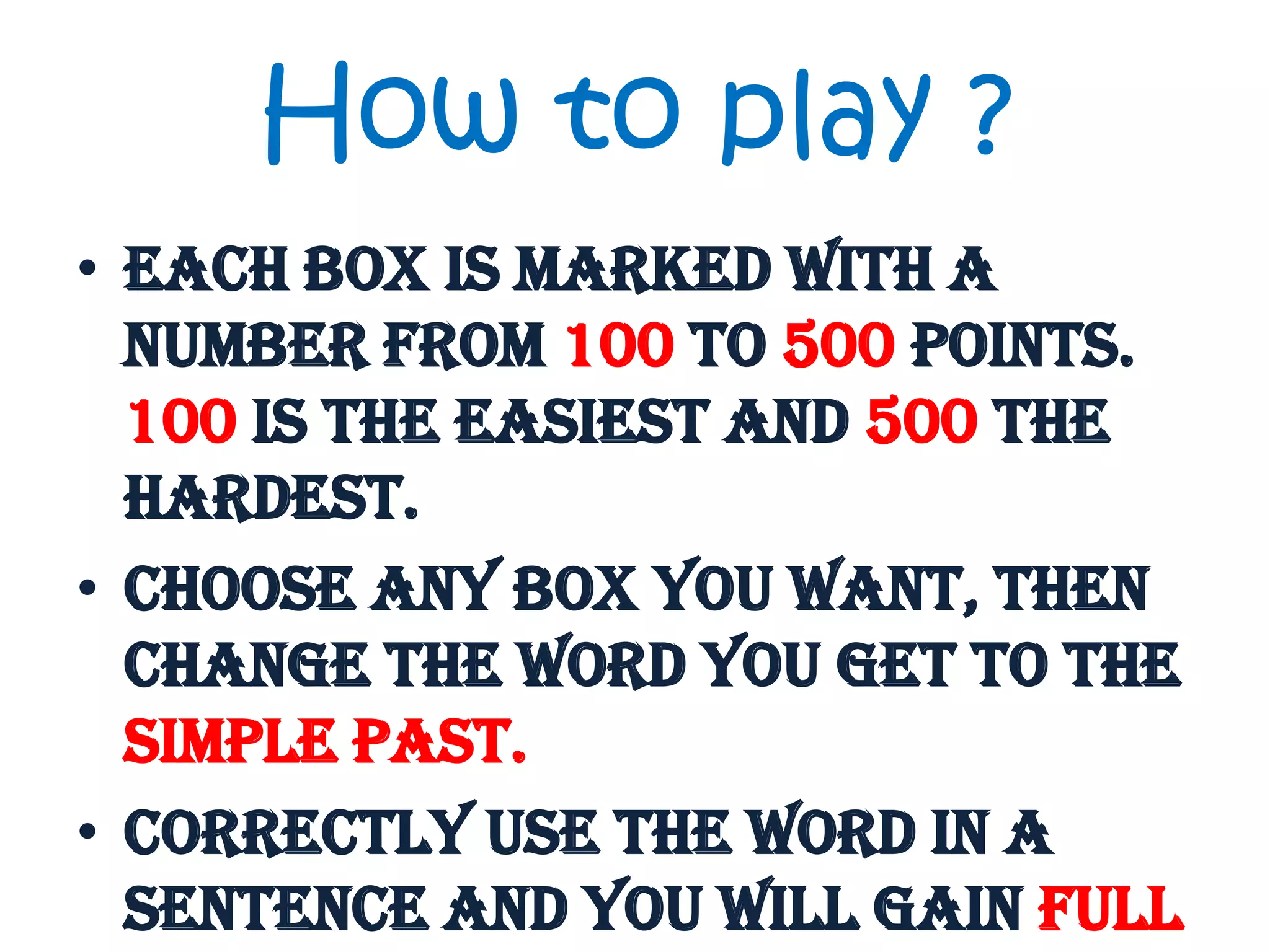 simple past powerpoint explanation and jeopardy game | PPTX