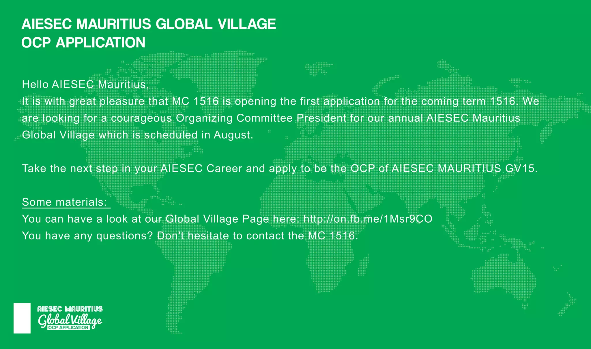 AIESEC MAURITIUS GLOBAL VILLAGE OCP APPLICATION | PDF