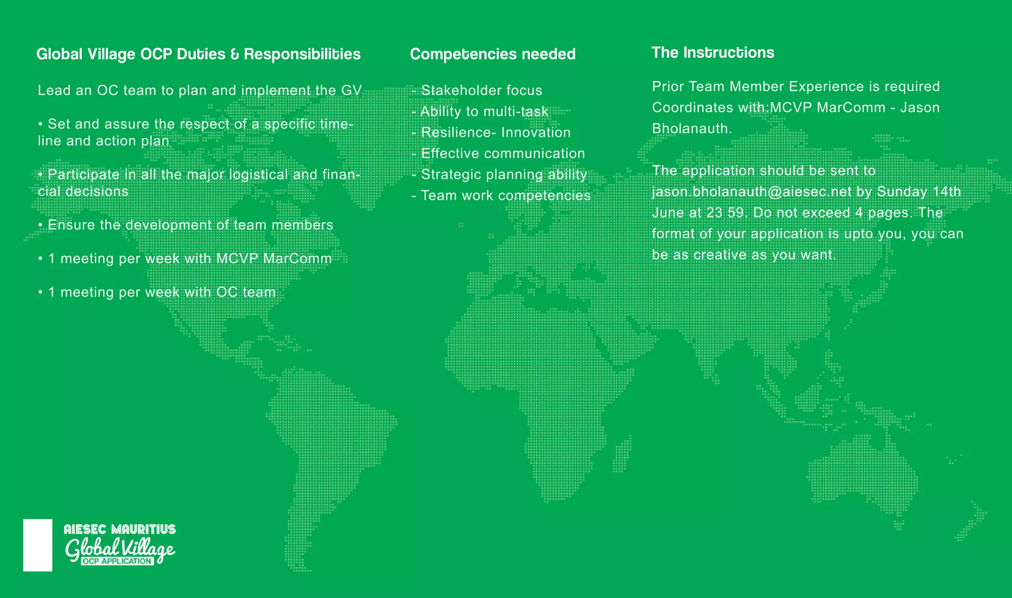 AIESEC MAURITIUS GLOBAL VILLAGE OCP APPLICATION | PDF