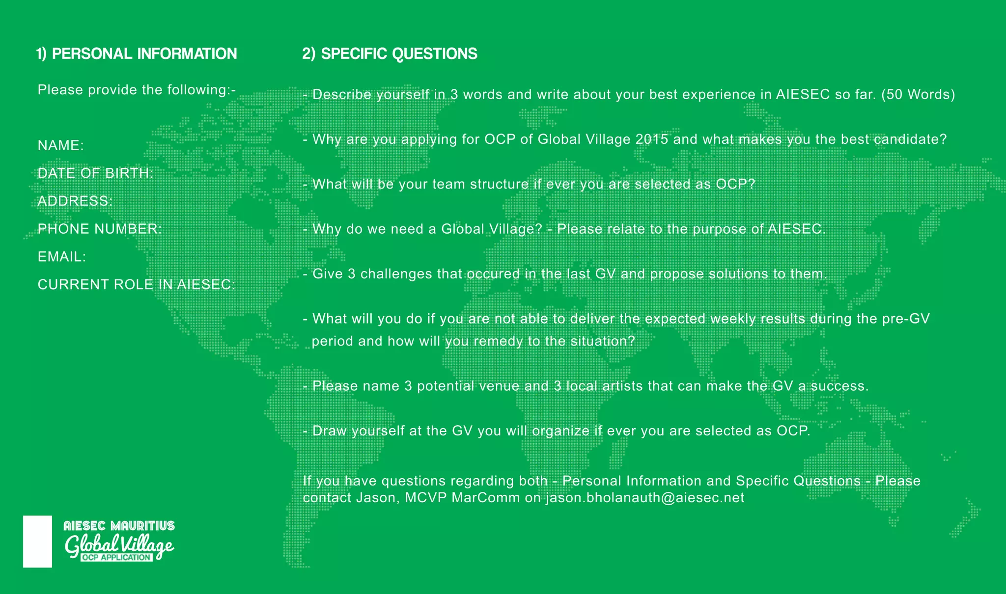AIESEC MAURITIUS GLOBAL VILLAGE OCP APPLICATION | PDF