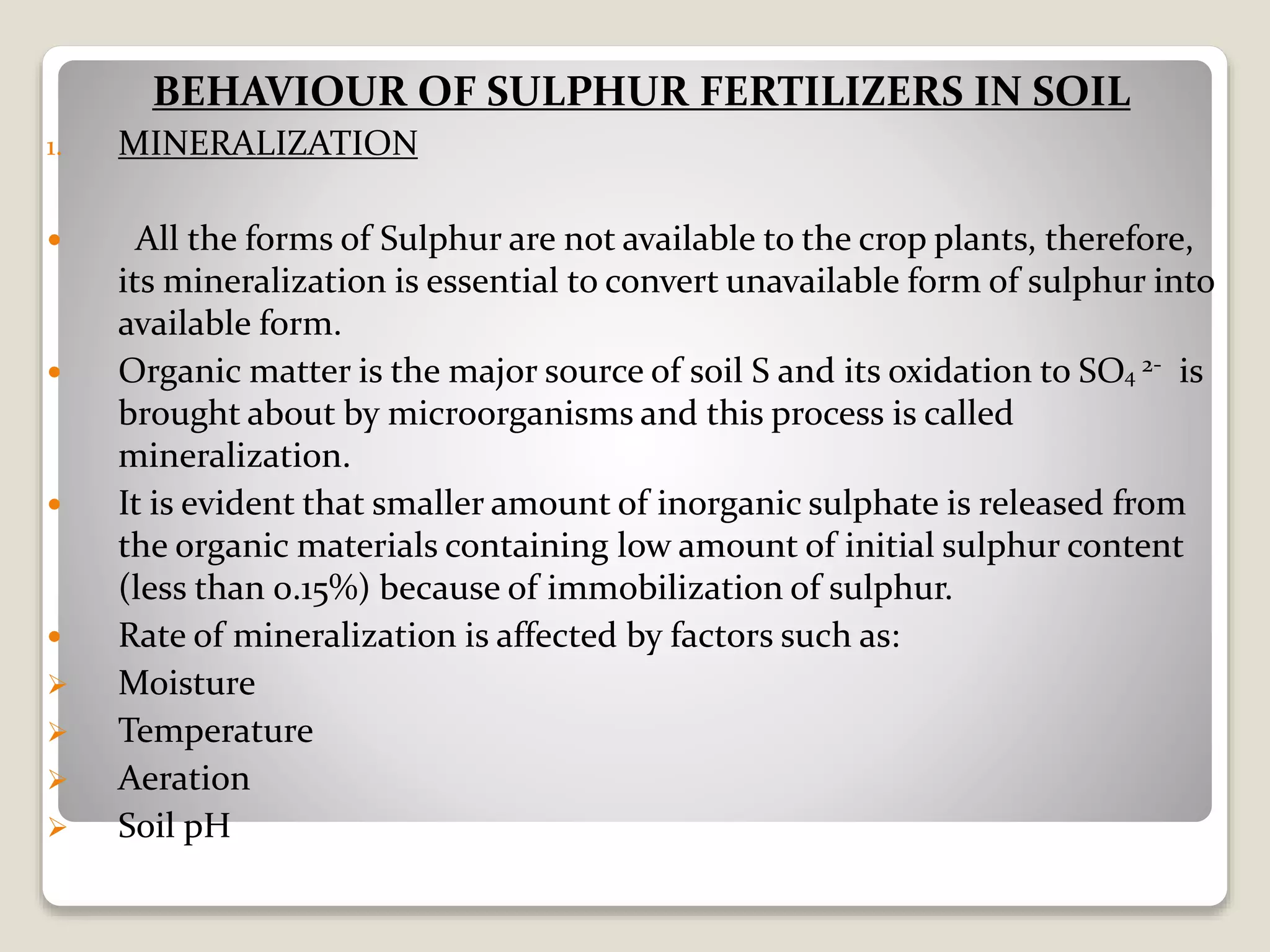 sulfur fertilizer source and forms | PPTX