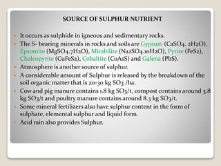 sulfur fertilizer source and forms | PPTX