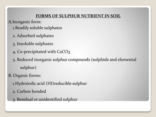 sulfur fertilizer source and forms | PPTX