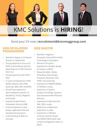 Careers at KMC MAG Group and KMC Solutions | PDF