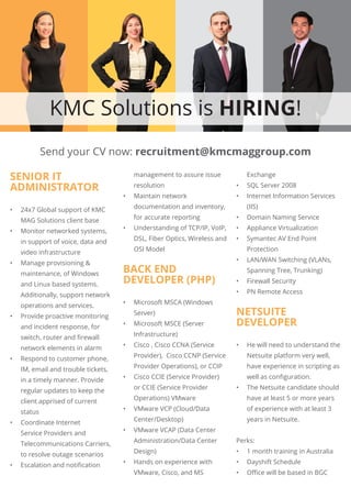 Careers at KMC MAG Group and KMC Solutions | PDF