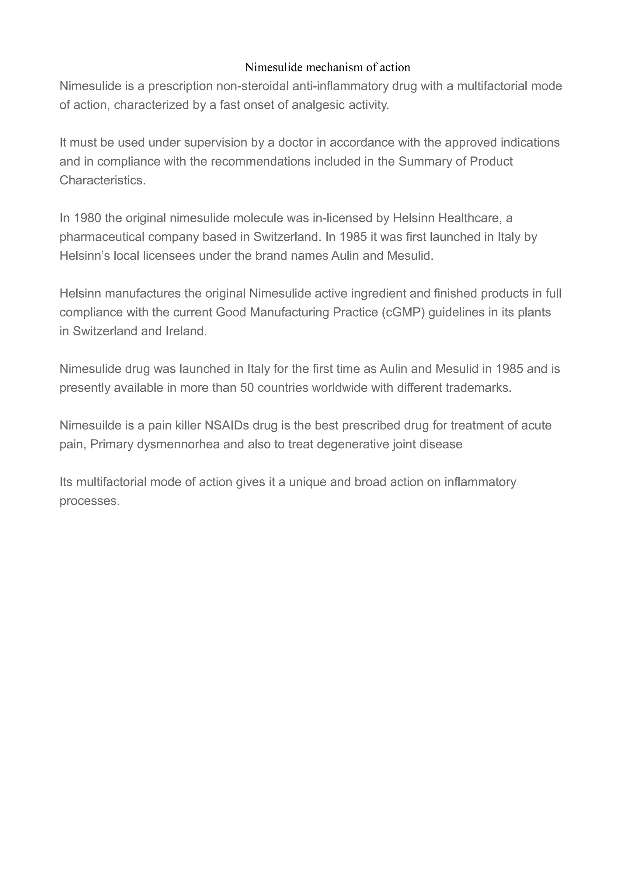 Nimesulide Mechanism of action | DOC