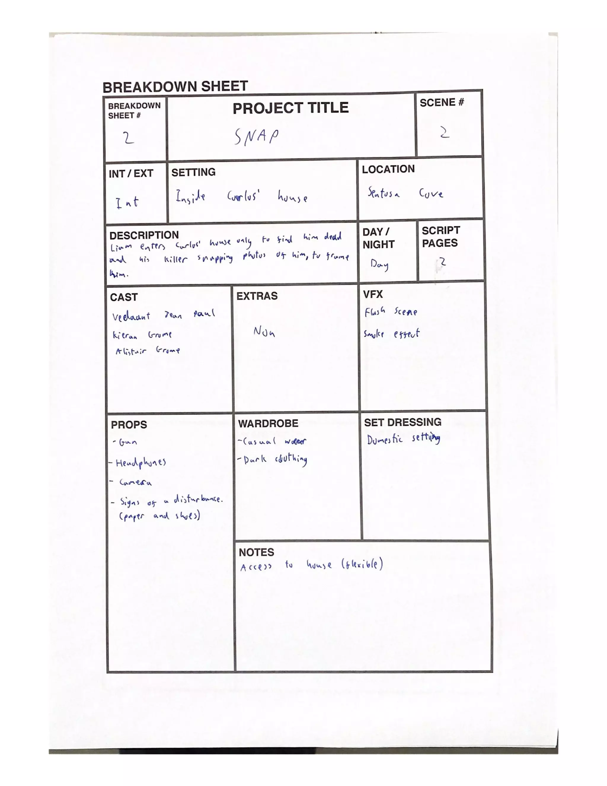 Script Breakdown sheet | PDF