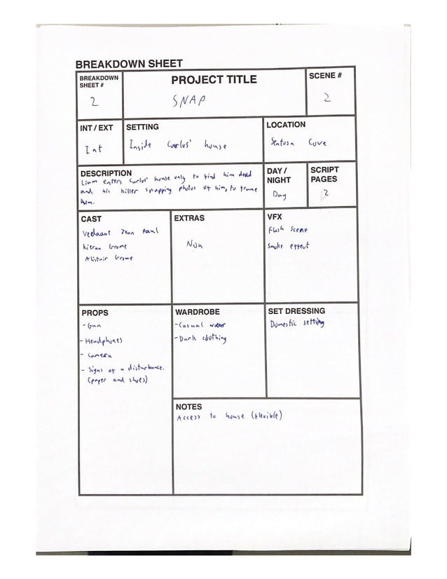 Script Breakdown sheet | PDF