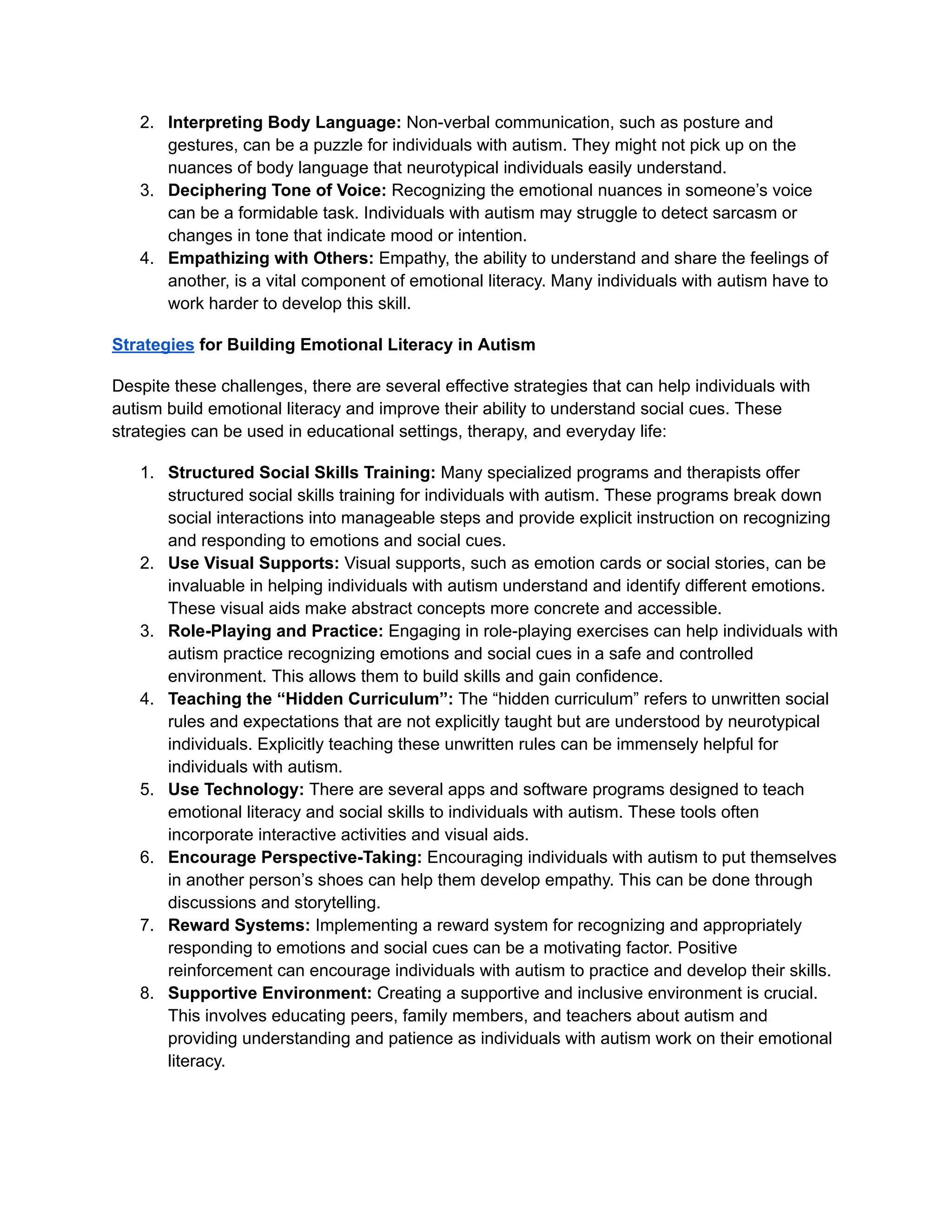 Building Emotional Literacy:Autism and Social Cues | PDF