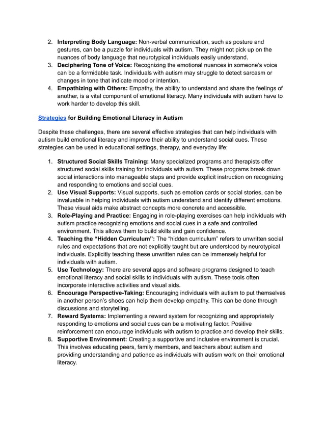 Building Emotional Literacy:Autism and Social Cues | PDF