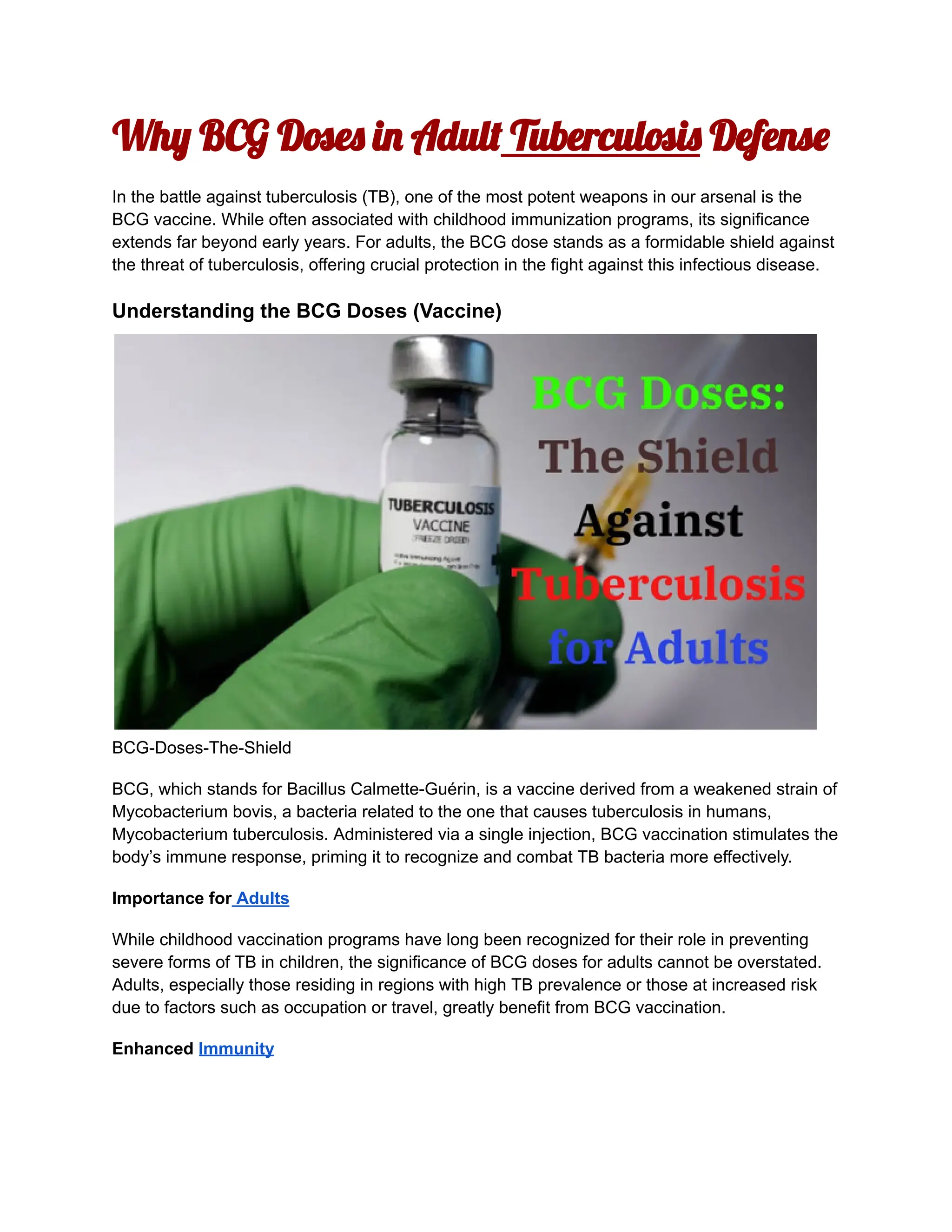 BCG Doses: The Shield Against Tuberculosis for Adults | PDF