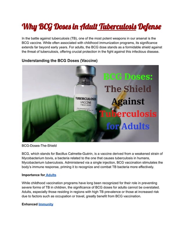 BCG Doses: The Shield Against Tuberculosis for Adults | PDF ...