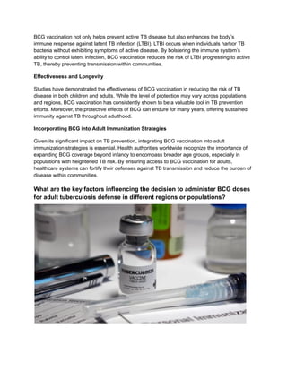 BCG Doses: The Shield Against Tuberculosis for Adults | PDF