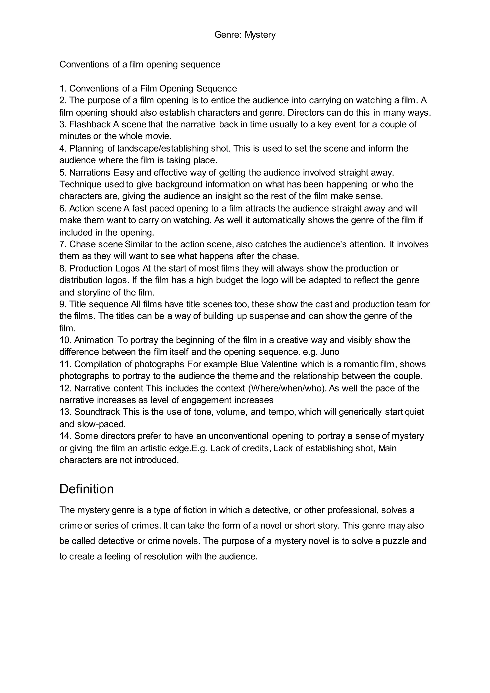 Conventions Of Film Genre | DOCX