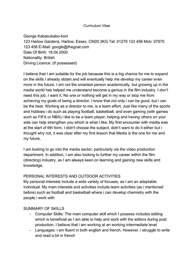 Media Unit 8: Task 5 | PDF | Resume Writing and Advice | Job Search